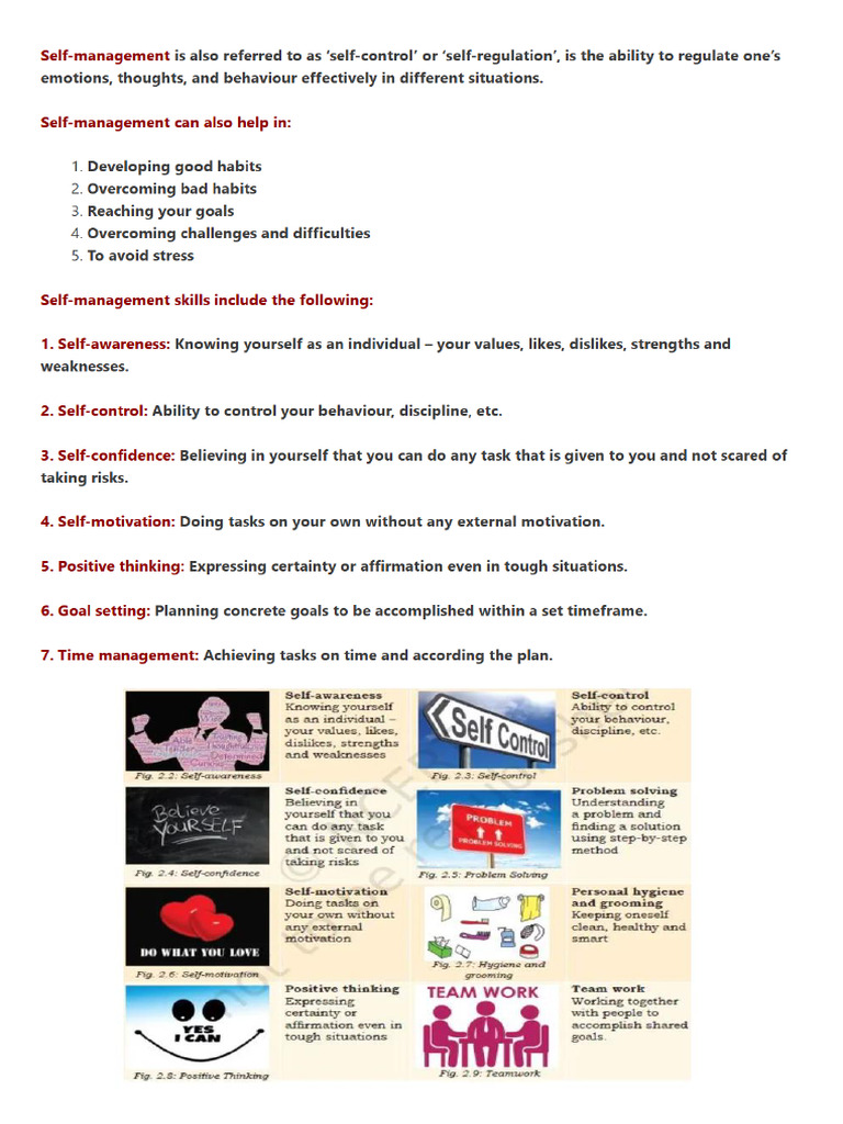 Self Management - Class 9 | PDF