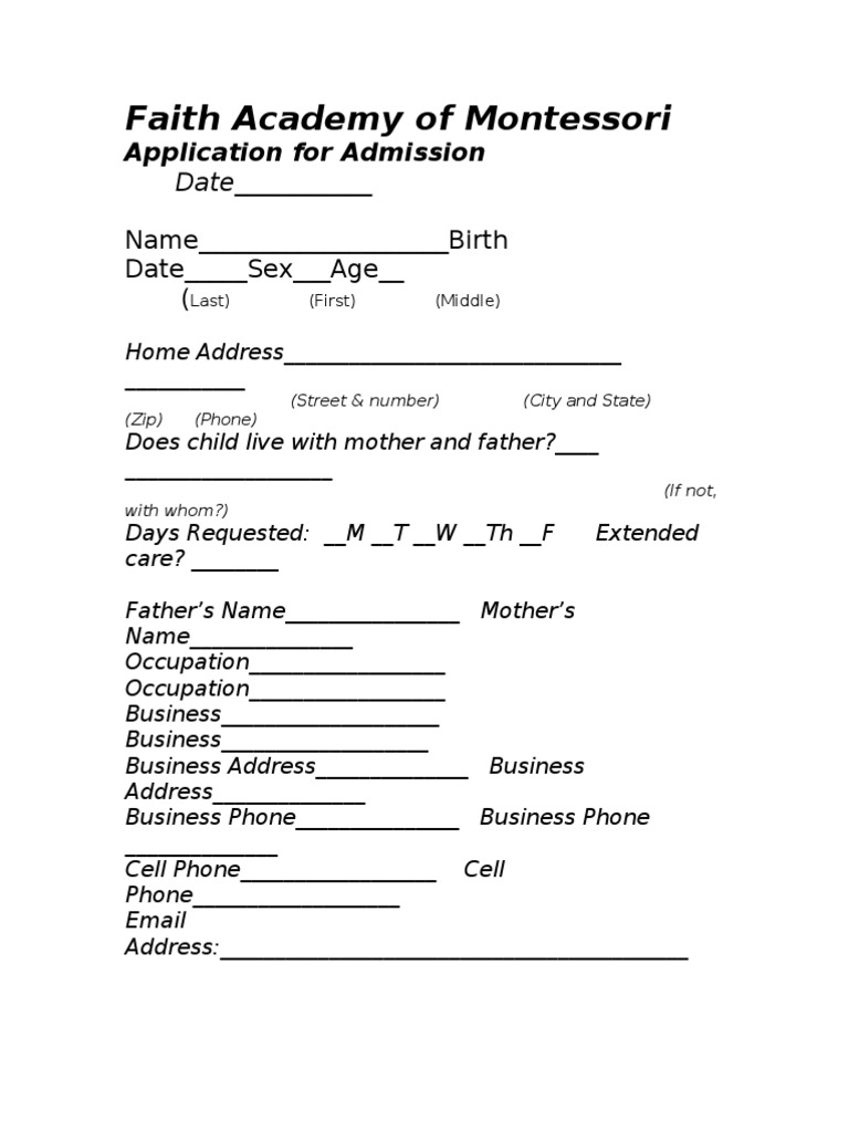 Faith Application Form | PDF | Health Care | Health Sciences