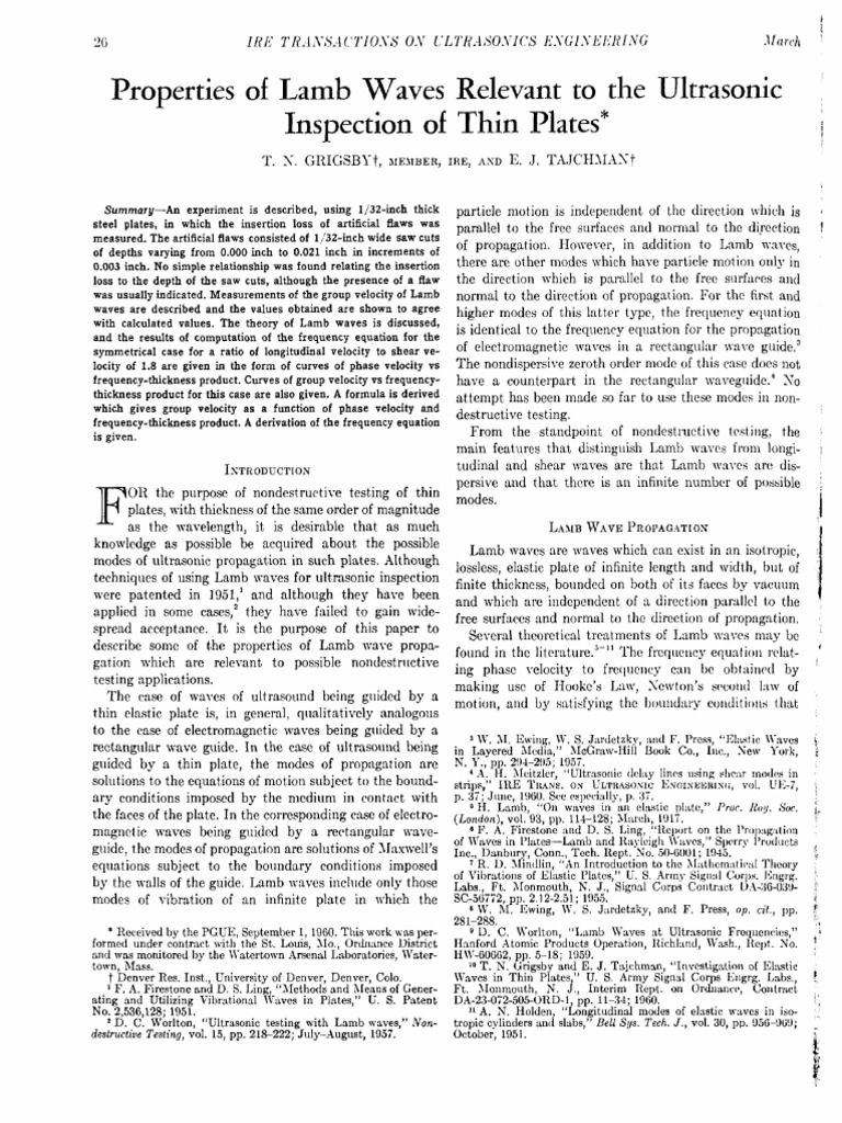 Properties of Lamb Waves Relevant To The Ultrasonic Inspection of Thin ...
