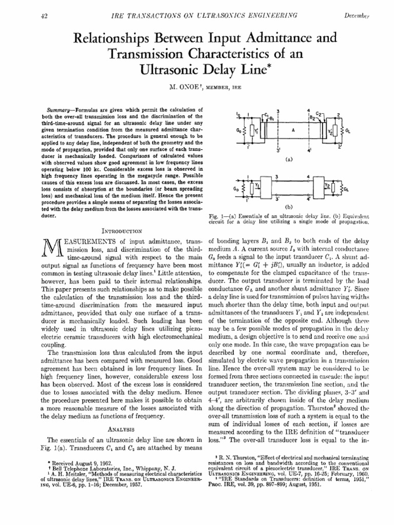 Relationships Between Input Admittance and Transmission Characteristics ...