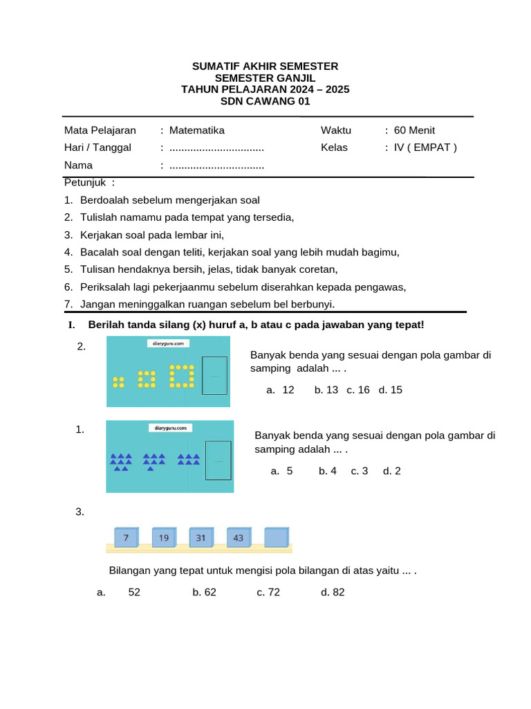 Sumatif Akhir Semeste MTK | PDF