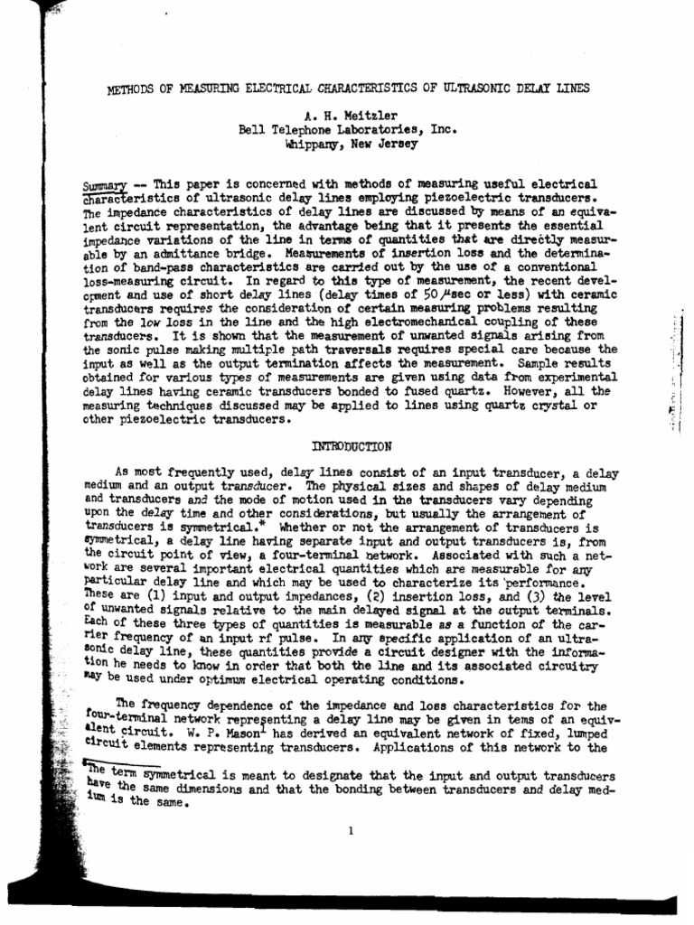 Methods of Measuring Electrical Characteristics of Ultrasonic Delay ...