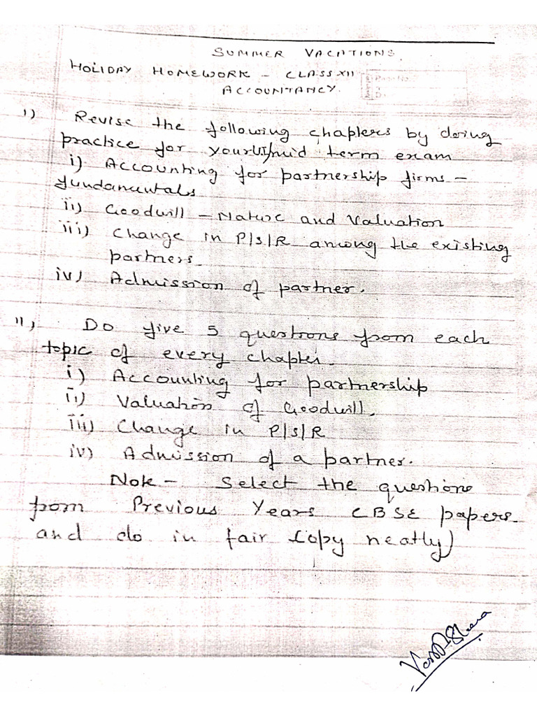 12C Summer Vacation HHW | PDF