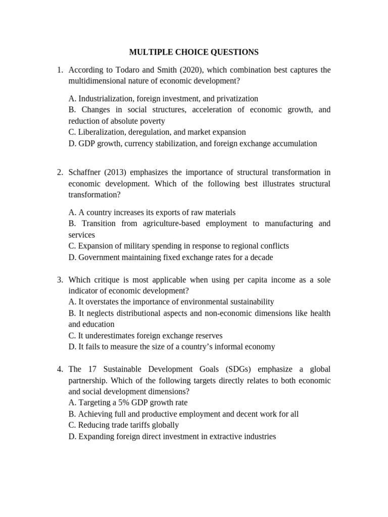 MCQ to students kinh tế phát triển | PDF | Economic Growth | Poverty ...
