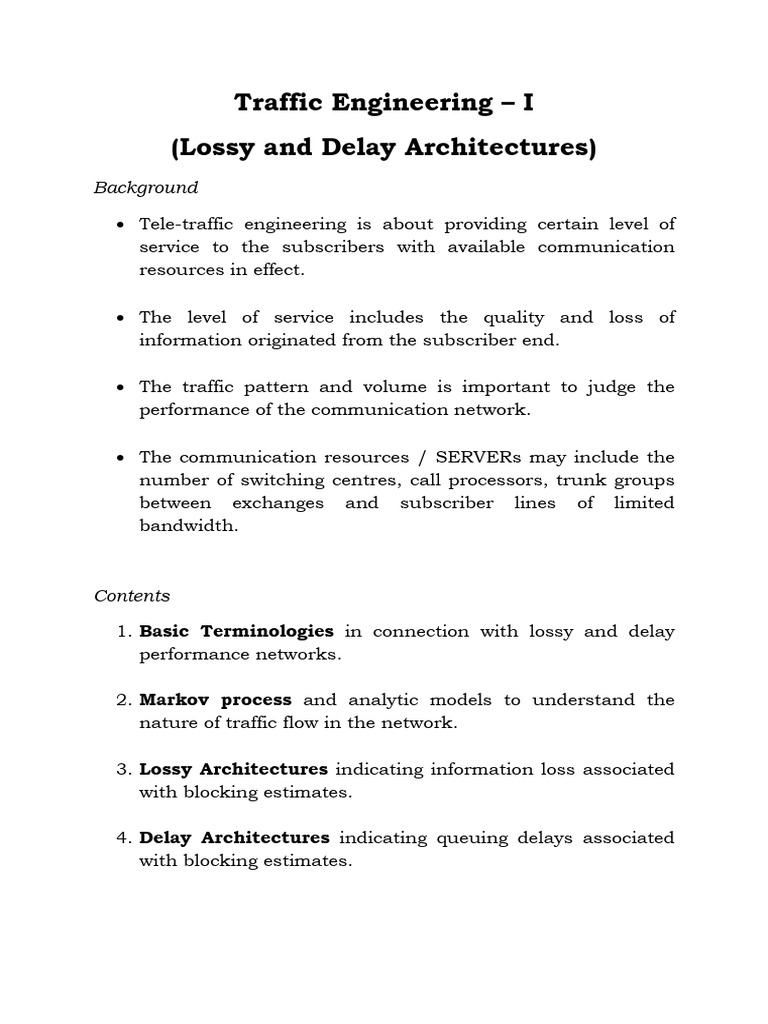 Traffic Engineering 1_ Lossy and Delay Architectures | PDF | Markov ...