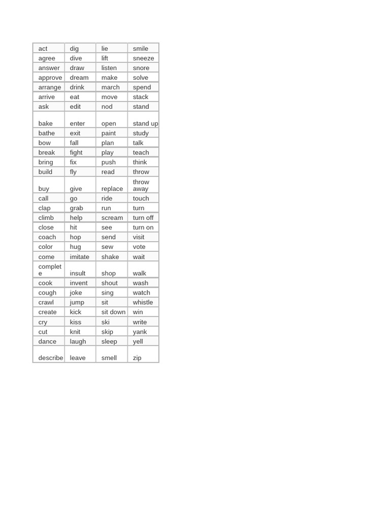 Action Words | PDF