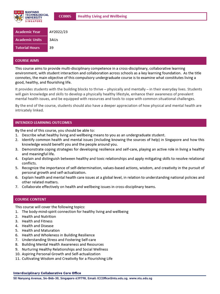CC0005 Outline AY2021 S2 | PDF | Learning | Mental Health