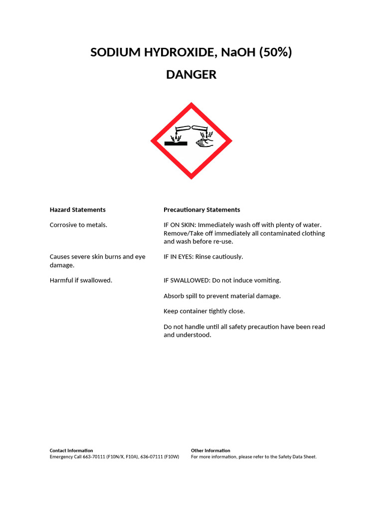 Ghs Sodium Hydroxide 50% | PDF