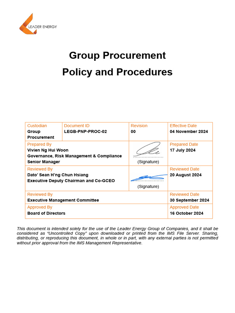 LEGB-PNP-PROC-02 Group Procurement Policy and Procedures | PDF ...