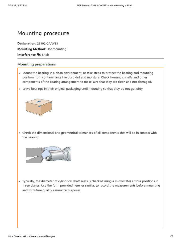 SKF Mount - 23192 CA - W33 - Hot Mounting - Shaft | PDF | Bearing (Mechanical) | Engineering ...