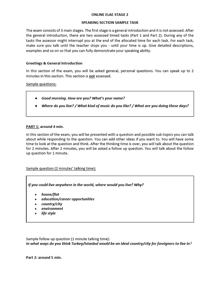 Speaking Exam Sample Task | PDF