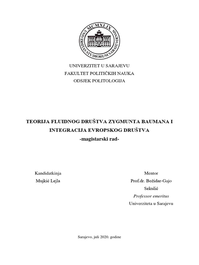 Teorija Fluidnog Drustva Zygmunta Baumana | PDF