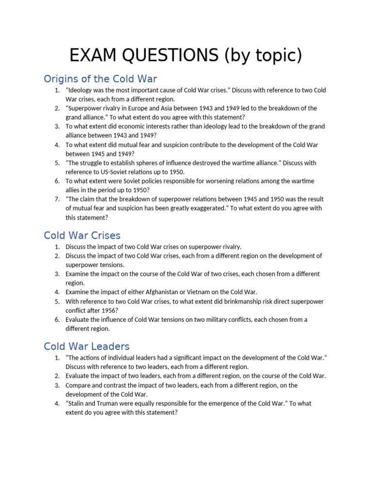 Cold War Exam Questions Overview | PDF | Cold War | Soviet Union