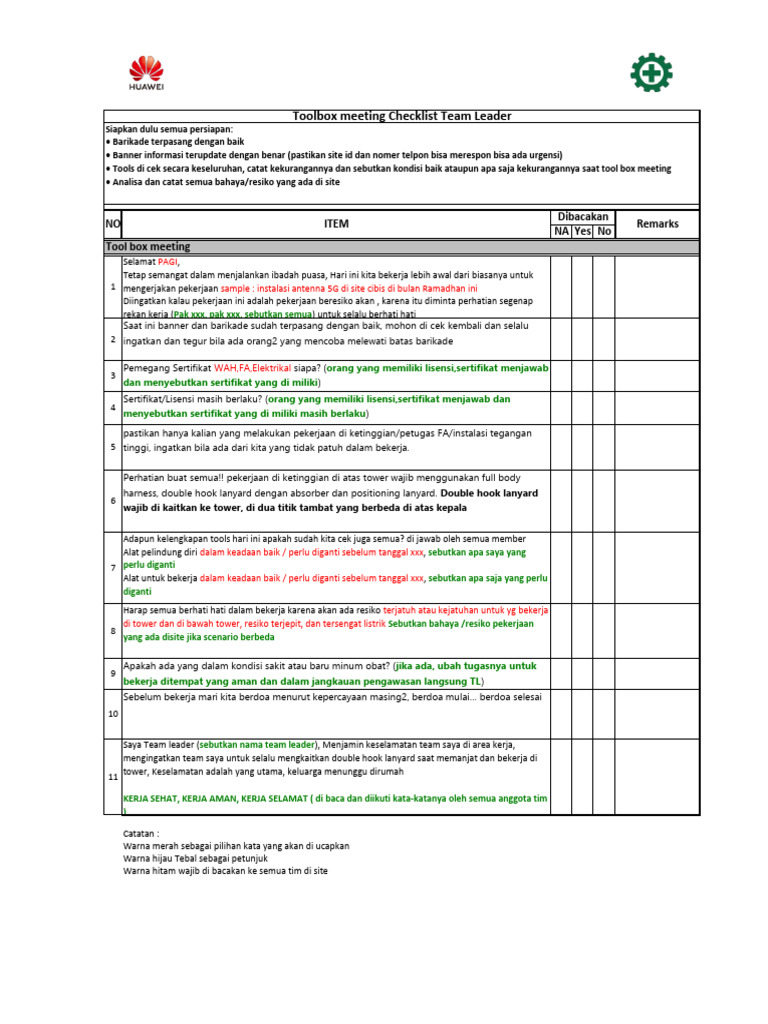 Toolbox Meeting Worksite TL - WL - V1.3 | PDF