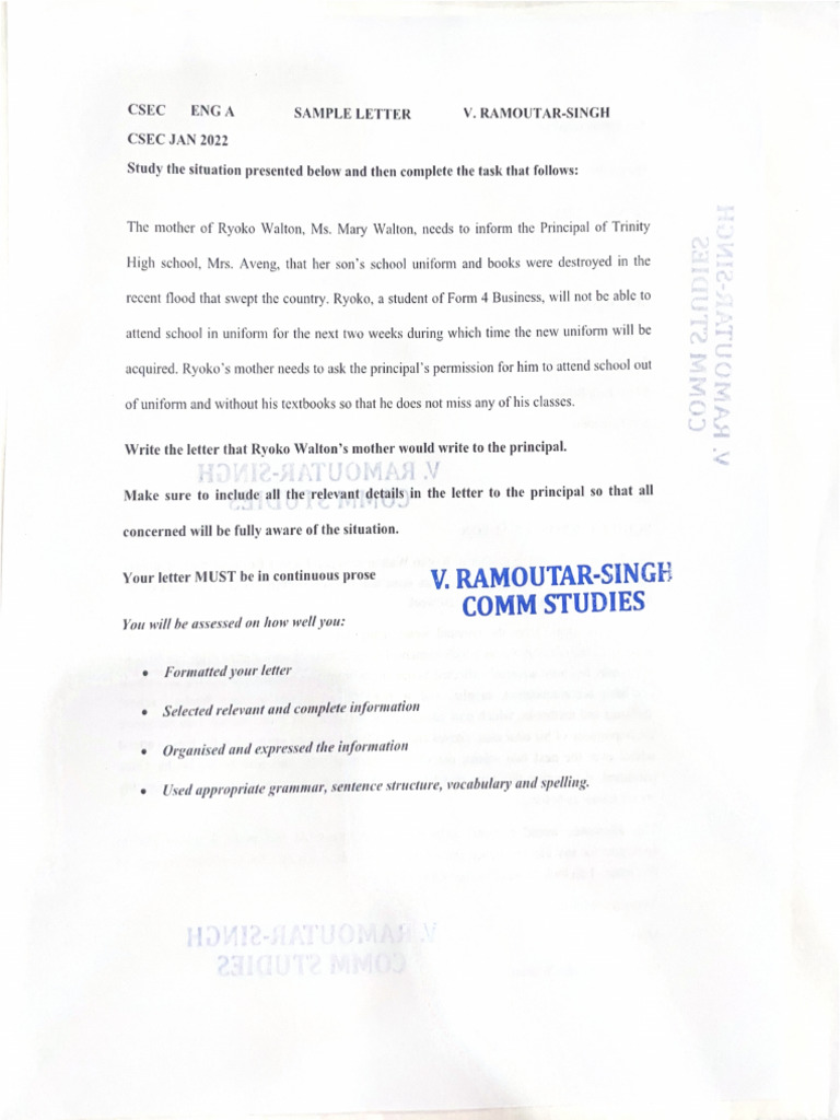 Csec Eng A Sample Letter v. Ramoutar-Singh | PDF