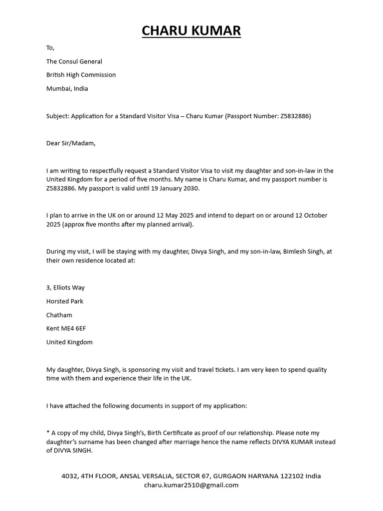 New Charu Kumar Updated Cover Letter | PDF | Travel Visa | Government ...