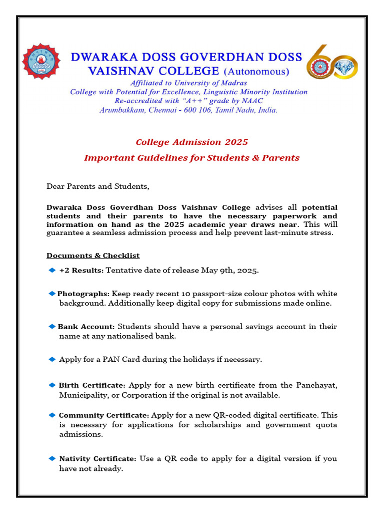 Admission Checklist | PDF