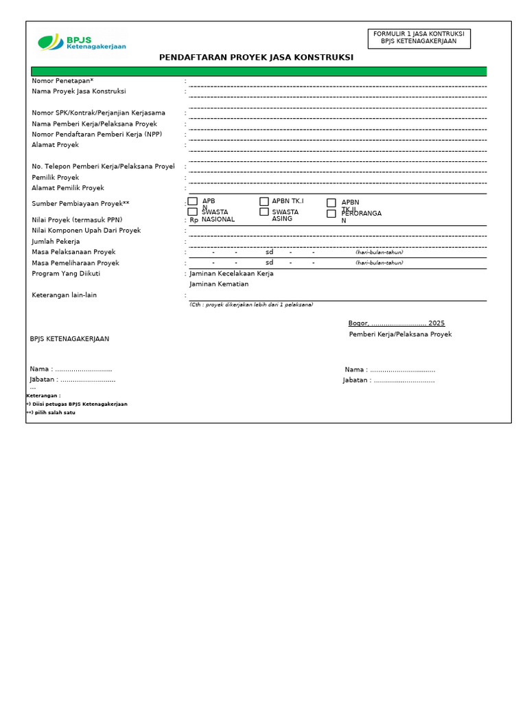 Pendaftaran Proyek Jasa Konstruksi | PDF
