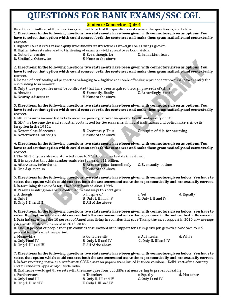 Questions For Bank Exams and SSC CGL | PDF | Inflation | Interest