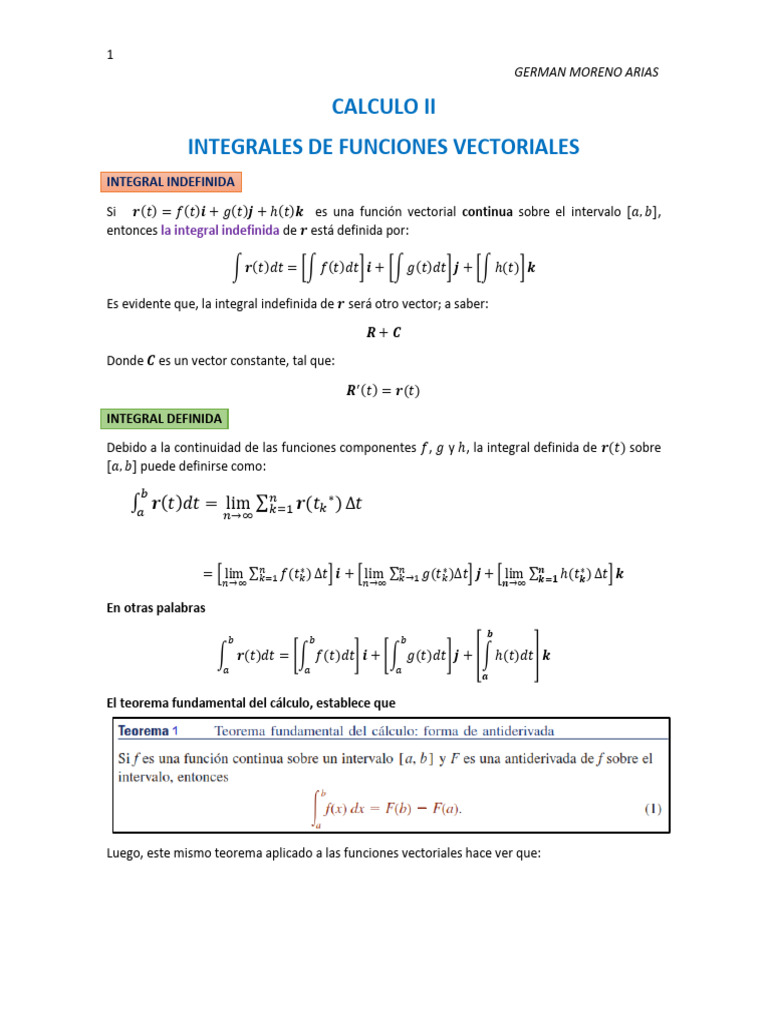 Integrales de Funciones Vectoriales | PDF | Integral | Vector Euclidiano