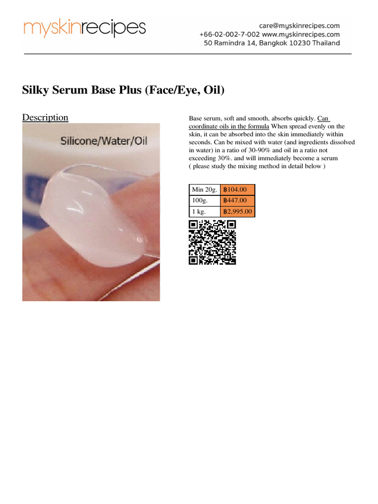 MySkinRecipes - Silky Serum Base Plus (Face - Eye, Oil) | PDF | Water ...