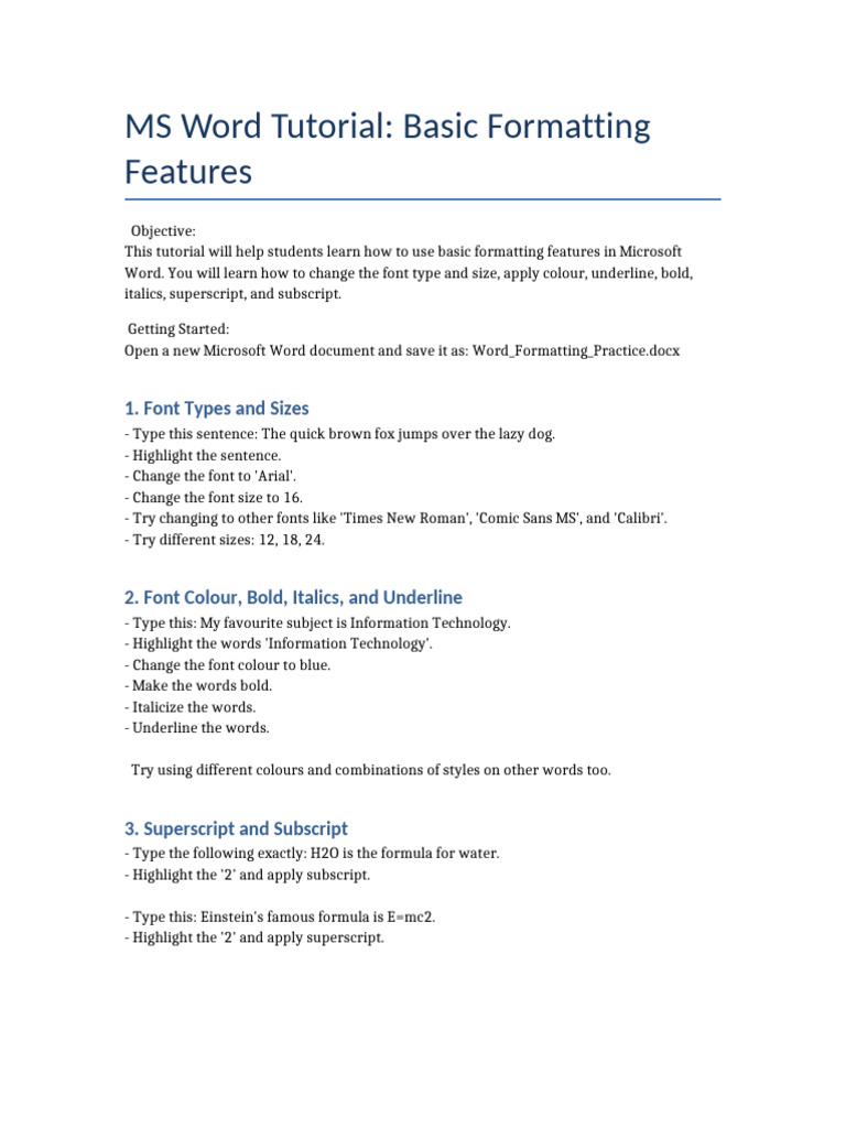 MSWord Tutorial Formatting Features | PDF