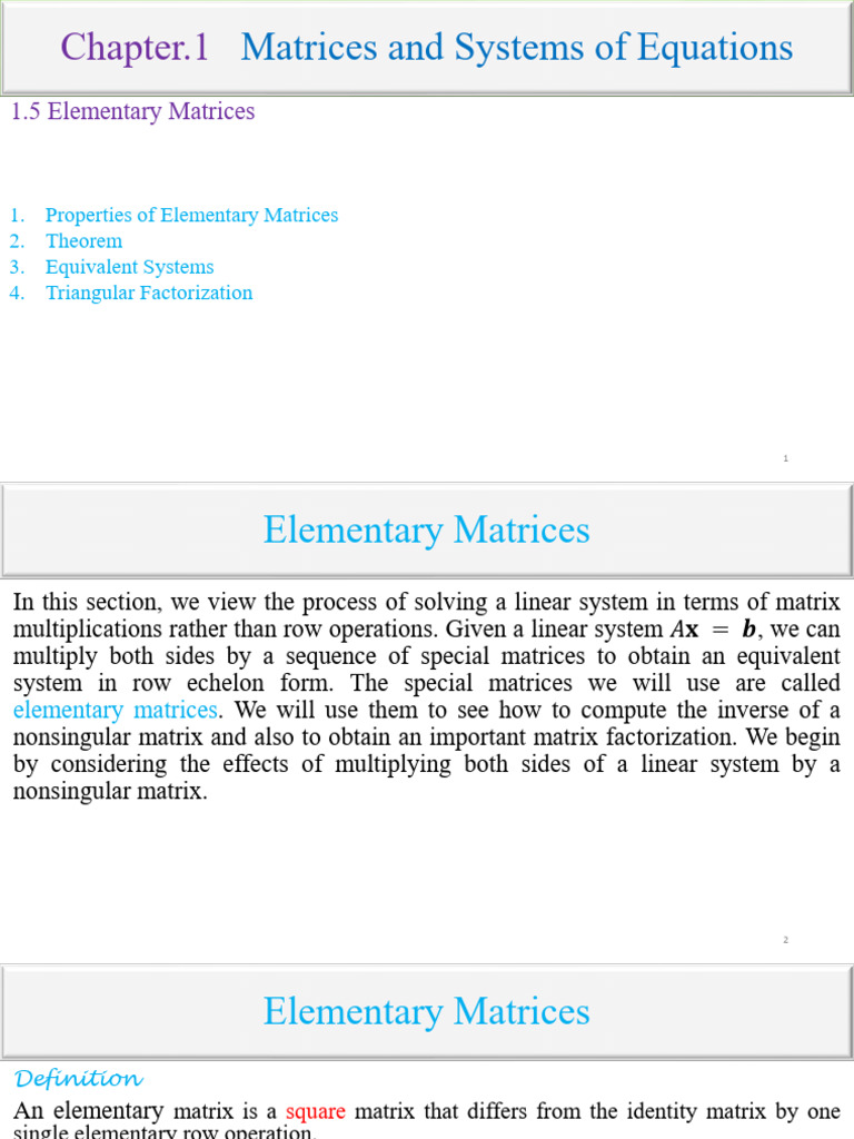 1.5 Elementary Matrices | PDF | Matrix (Mathematics) | System Of Linear ...