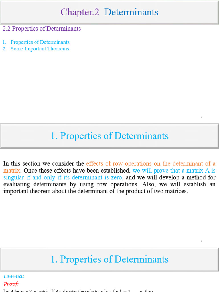 2.2 Properties of Determinants | PDF | Determinant | Matrix (Mathematics)