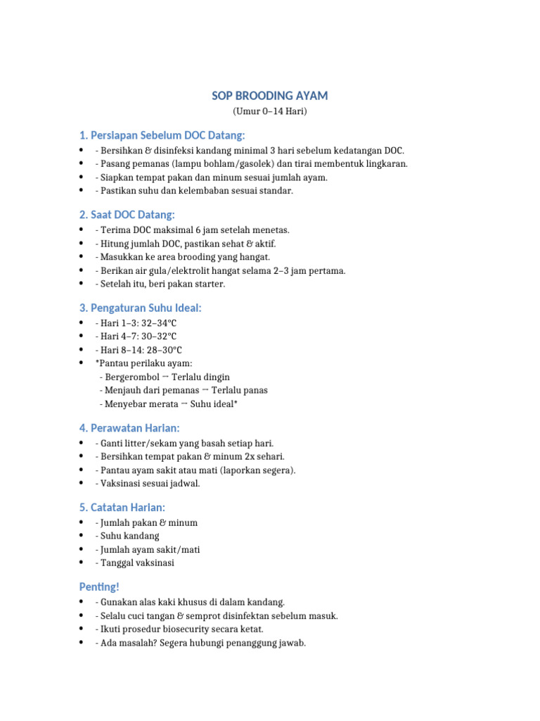 SOP Brooding Ayam 3 | PDF
