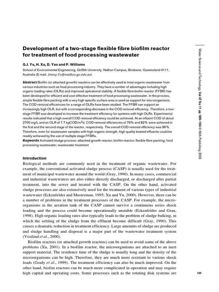 5009 - Development of A Two-Stage Flexible Fibre Biofilm Reactor Fo PDF ...