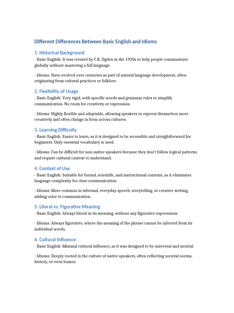 Differences - Between - Basic Idioms | PDF | Idiom | English Language