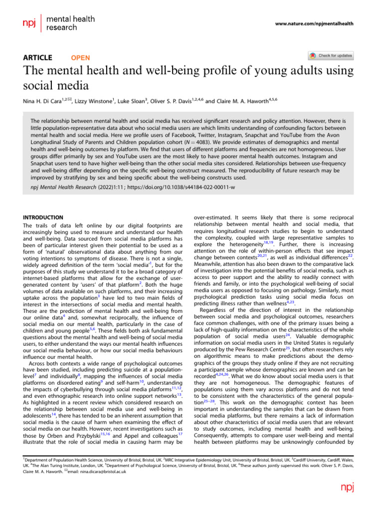 The Mental Health and Well-Being Profile of Young Adults Using Social ...