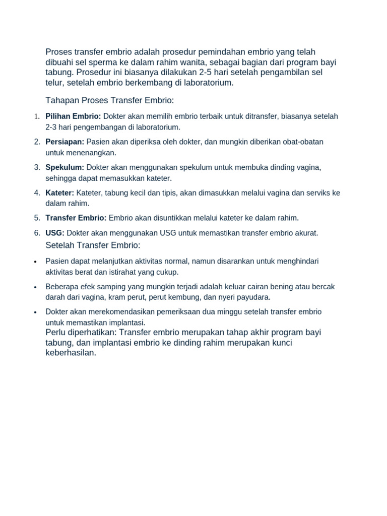 Proses transfer embrio adalah | PDF