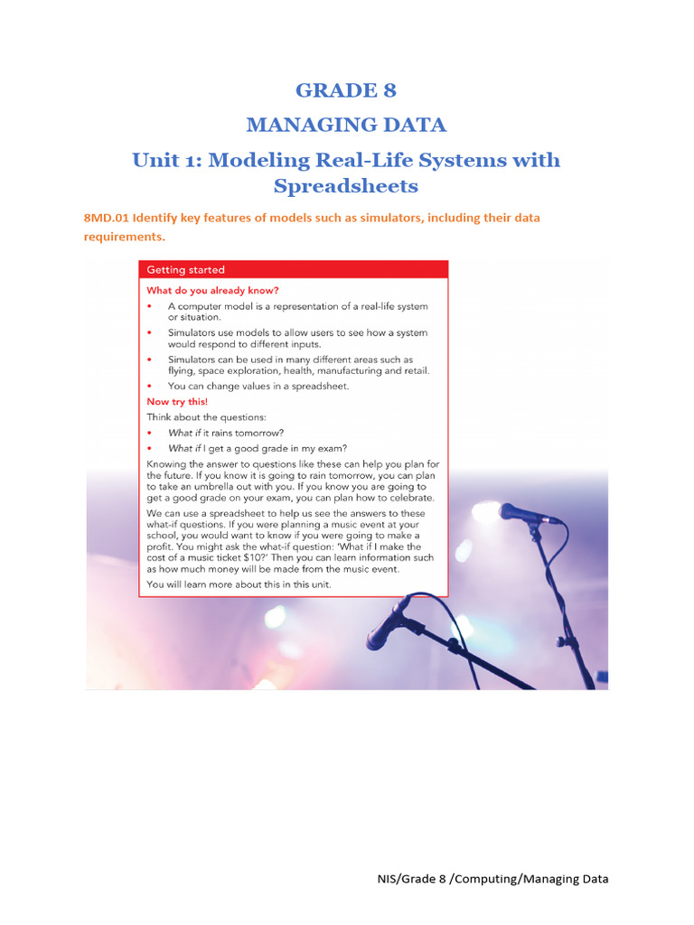 Grade 8 Spreadsheet Modeling Guide | PDF | Applied Mathematics | Computing
