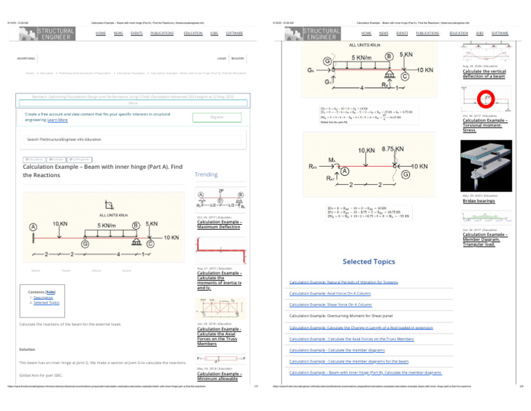 Calculation Example - Beam With Inner Hinge (Part A) - Find The Reactions ...