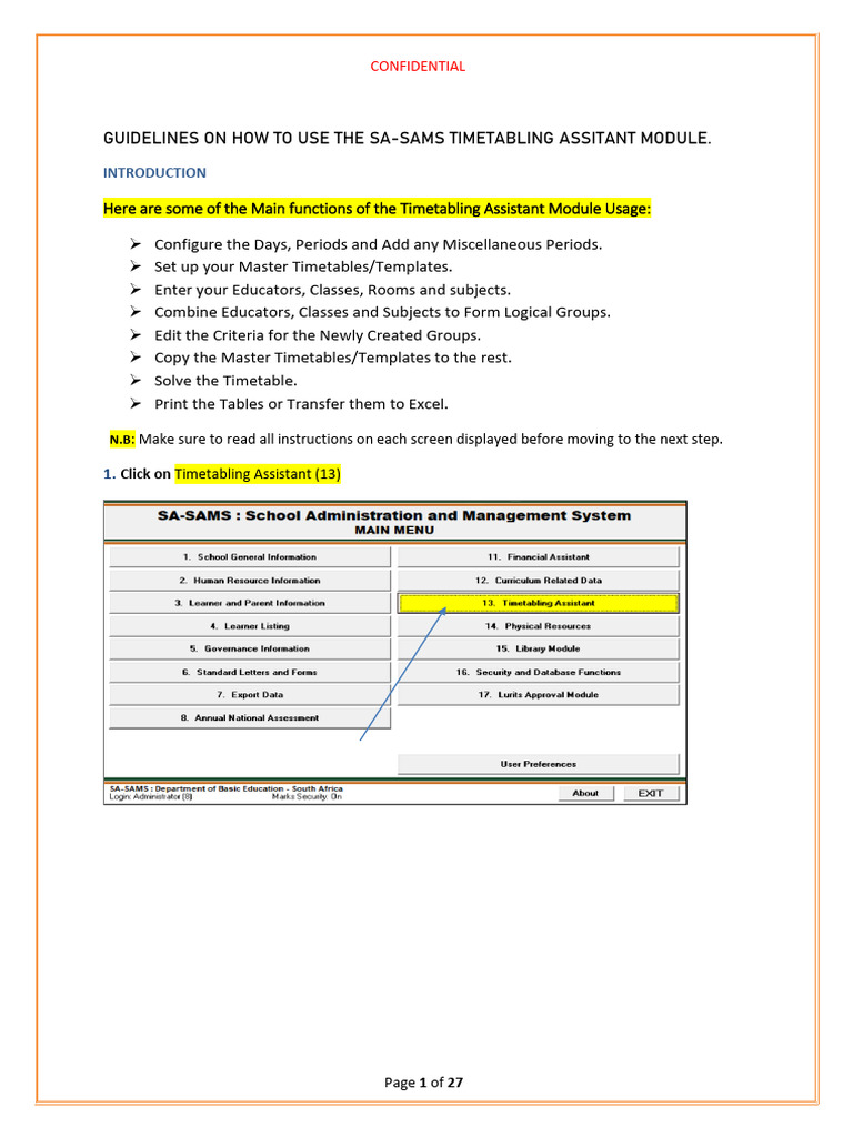 Guidelines On SA-SAMS Timetabling Assistant Module Usage | PDF ...