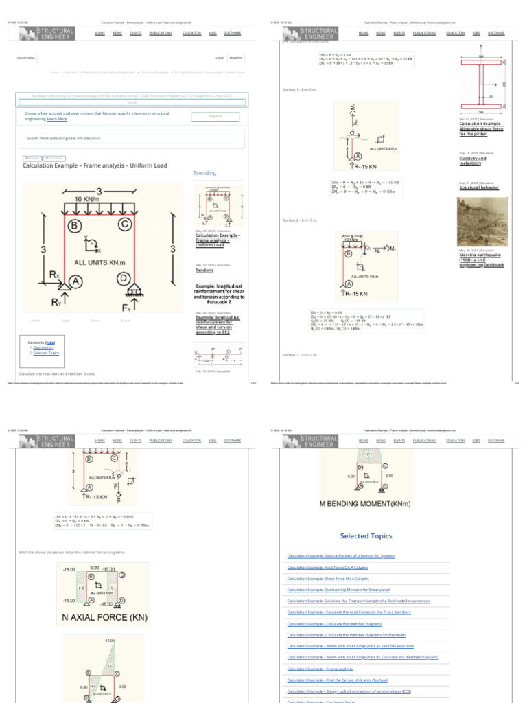 Calculation Example - Frame Analysis - Uniform Load - Thestructuralengineer - Info | PDF