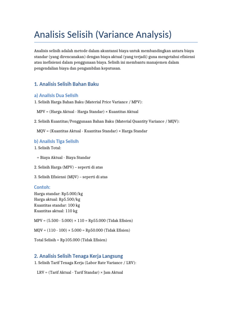 Analisis Selisih (Variance Analysis) | PDF