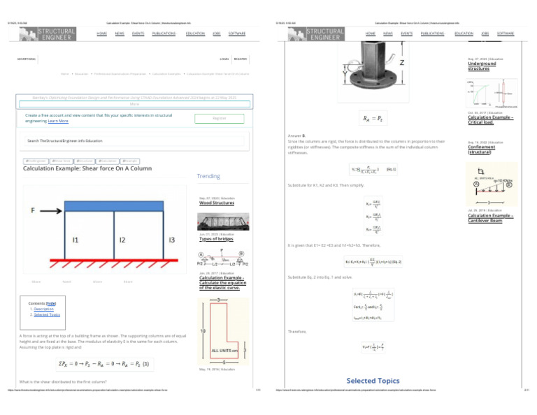 Calculation Example - Shear Force On A Column - Thestructuralengineer - Info | PDF | Stiffness ...