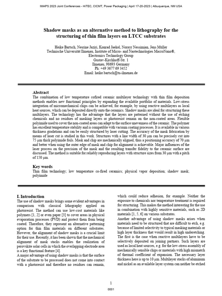 shadow masks as an alternative method to litography for the structuring ...