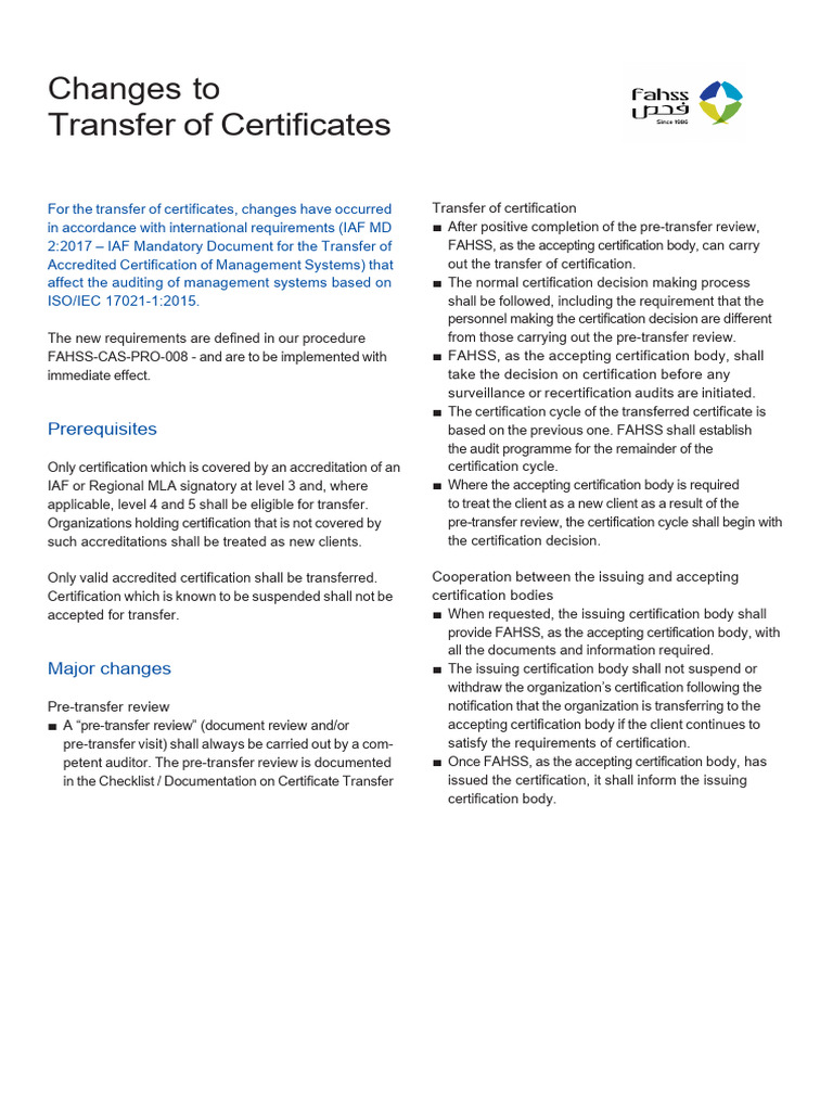 FSC Accreditation Certificate Transfer Process | PDF | Certification
