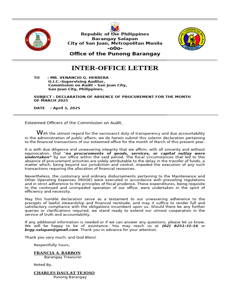 Inter-Office Letter Coa March 2025 | PDF