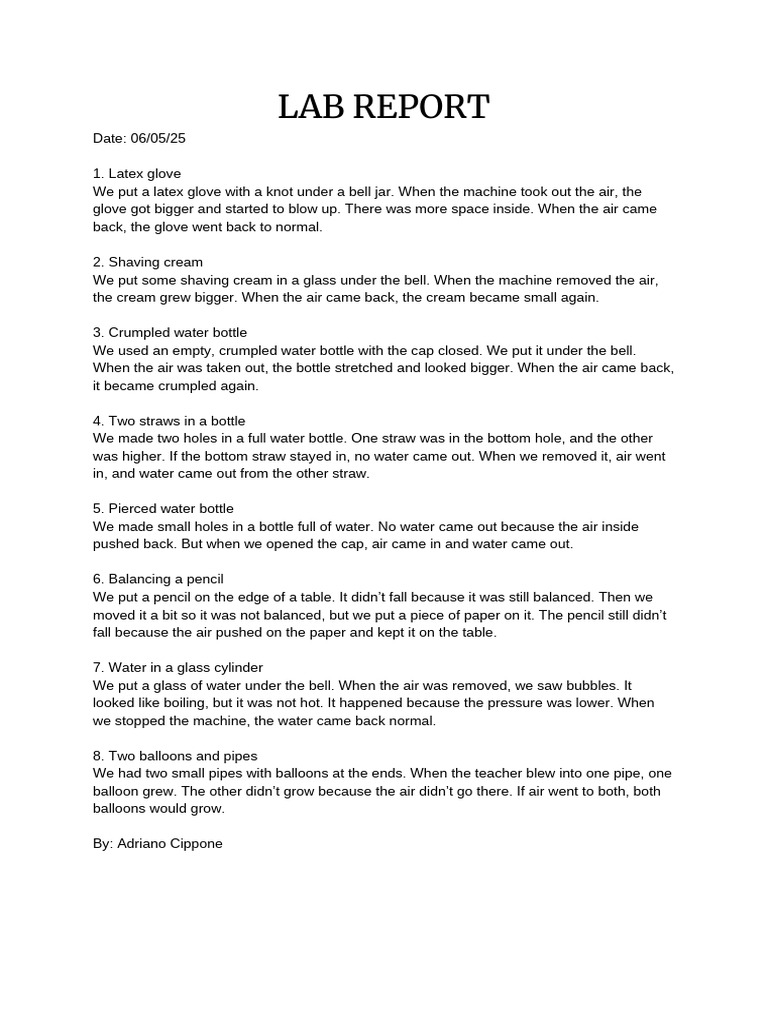 Air Pressure Experiments Lab Report | PDF