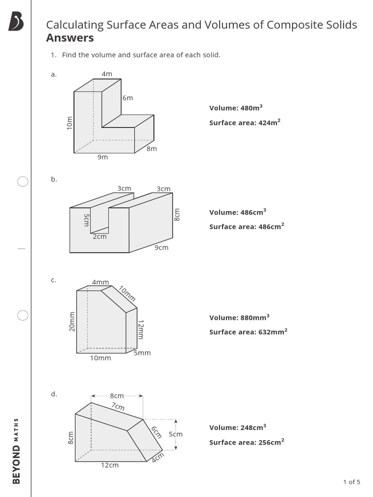 Composite Solids: Area & Volume Solutions | PDF | Area | Volume