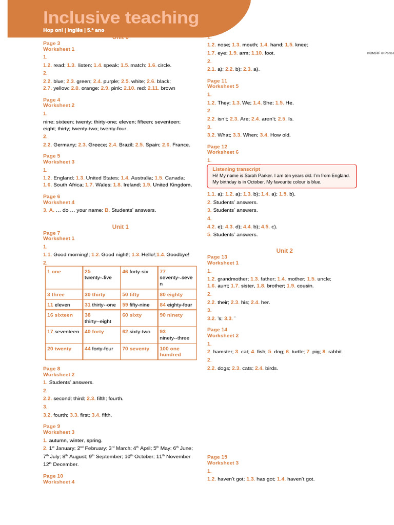 Hon5 TF Inclusive Teaching Answer Key | PDF