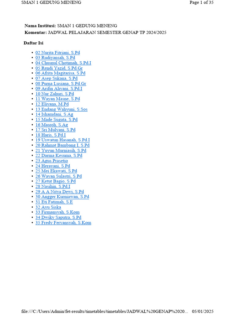 Jadwal Genap 2024-2025 | PDF