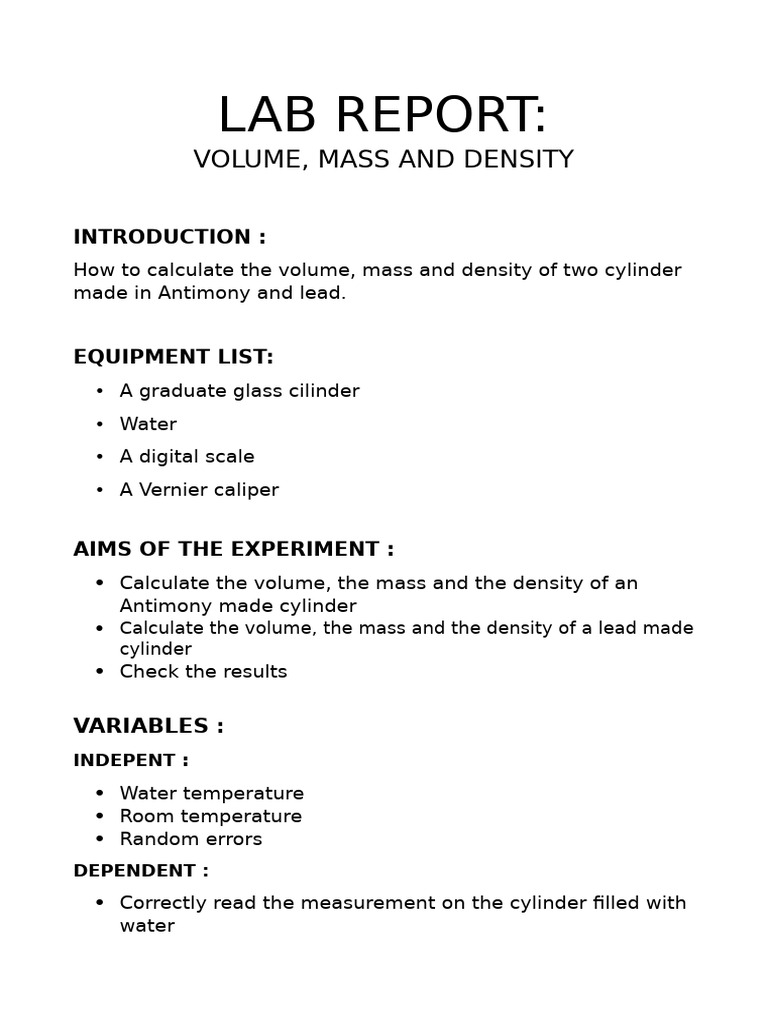 Volume, Mass, and Density of Cylinders | PDF | Volume | Density