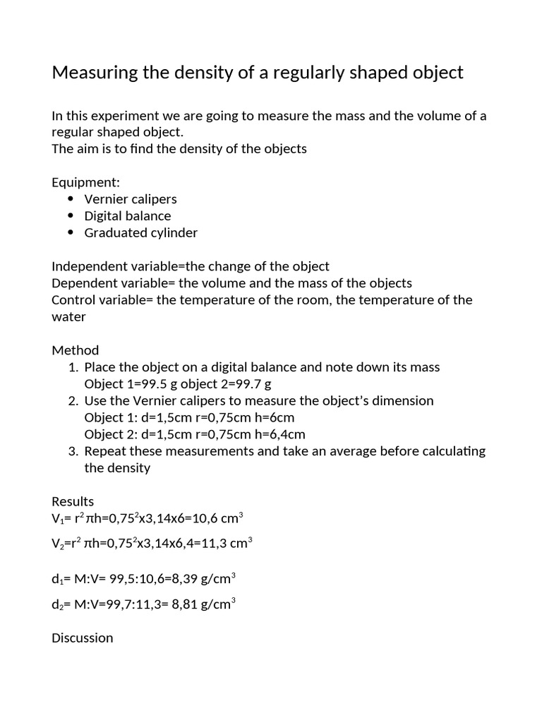 Measuring The Density of A Regularly Shaped Object | PDF