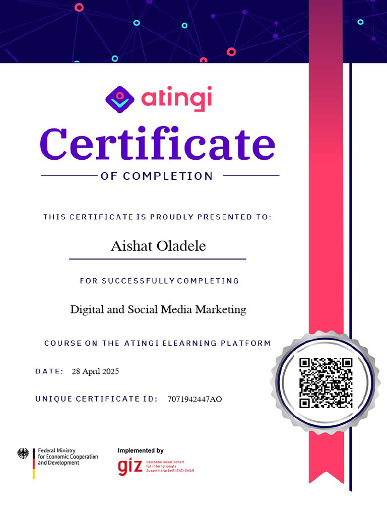 Aishat Oladele Course Certificate 1 | PDF