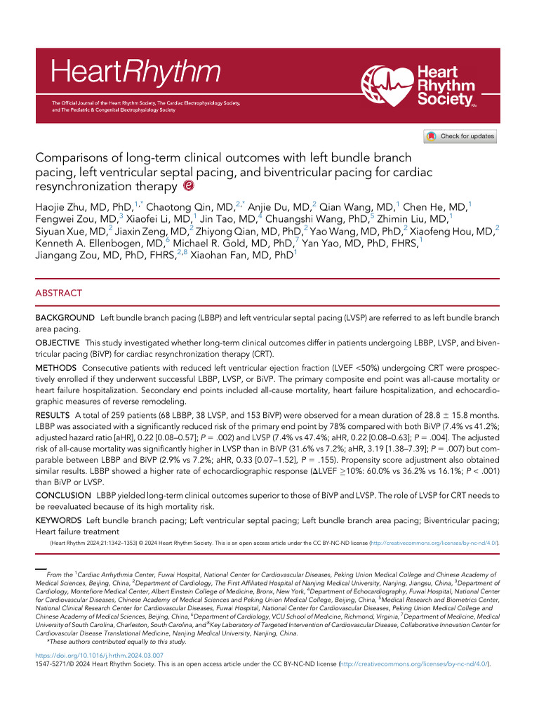 Comparisons of Long-Term Clinical Outcomes With Left Bundle Branch ...